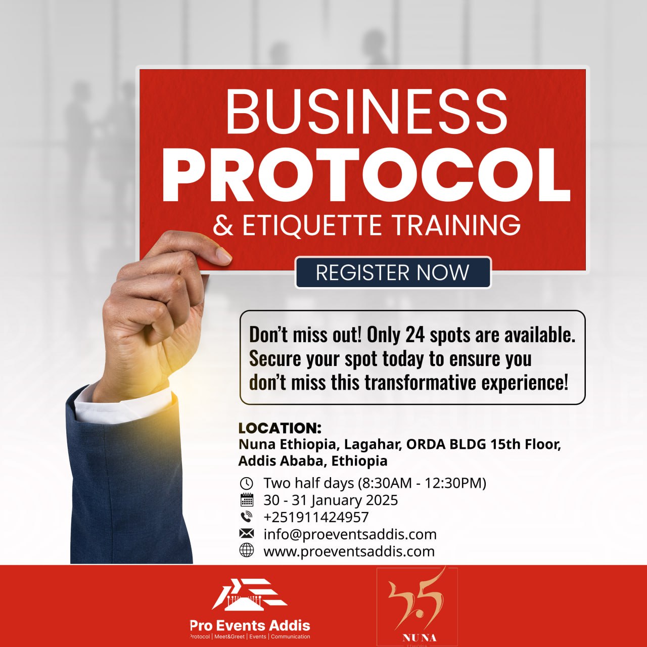 Event BUSINESS PROTOCOL AND ETIQUETTE TRAINING by PRO EVENTS ADDIS PLC